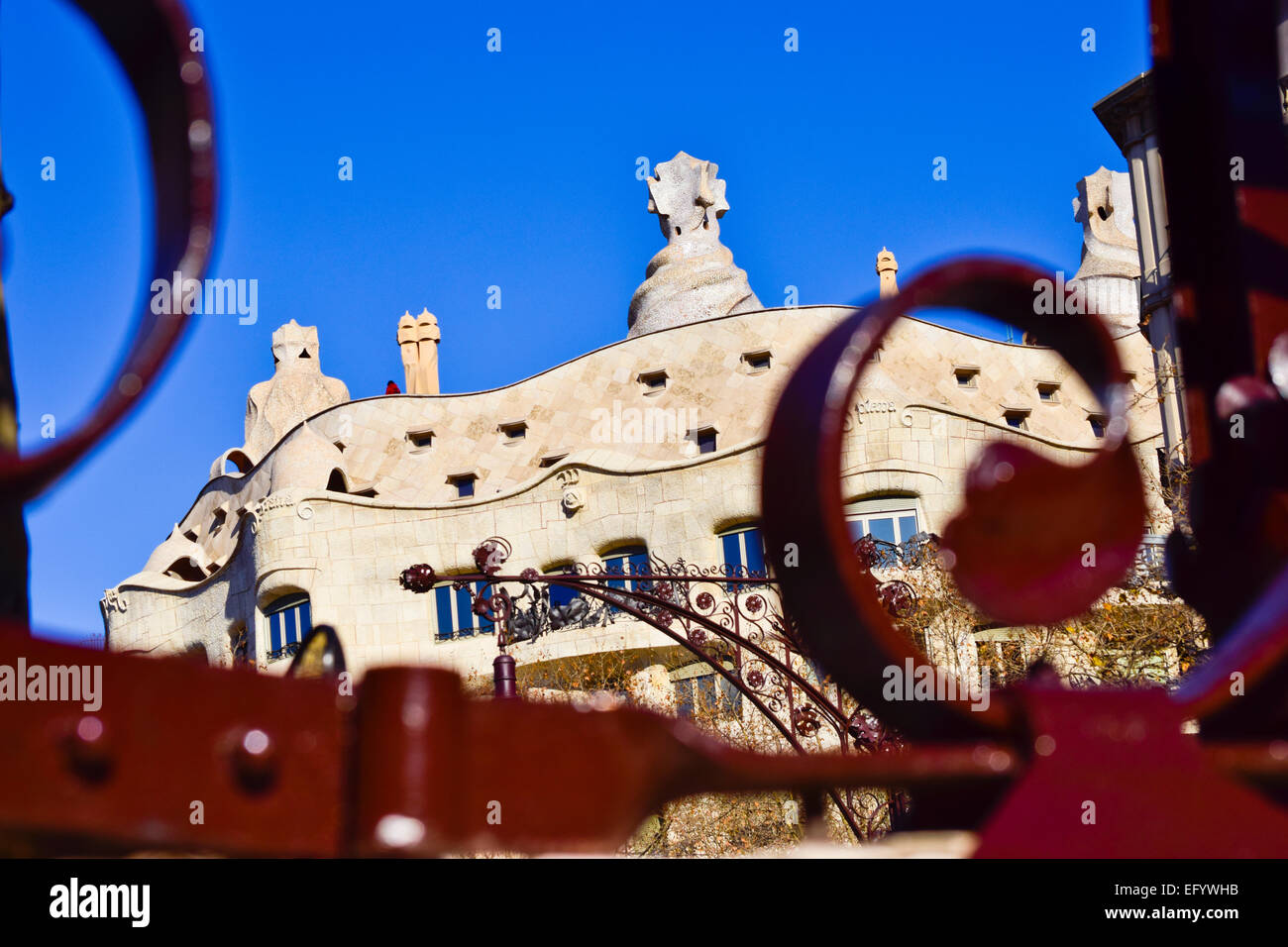 Facade of Milà House, aka 'La Pedrera' . Designed by Antoni Gaudi ...
