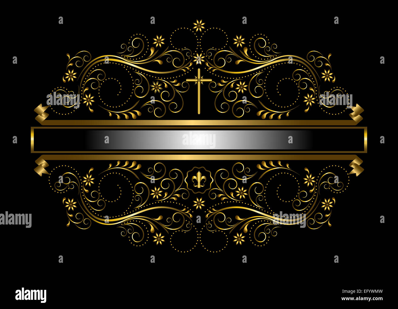 Gold frame in the framed delicate floral pattern with cross Stock Photo ...