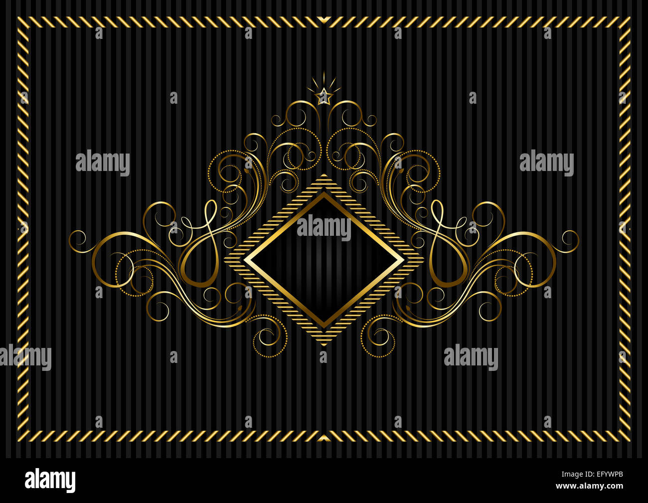 Golden square frame with calligraphic design and star Stock Photo - Alamy