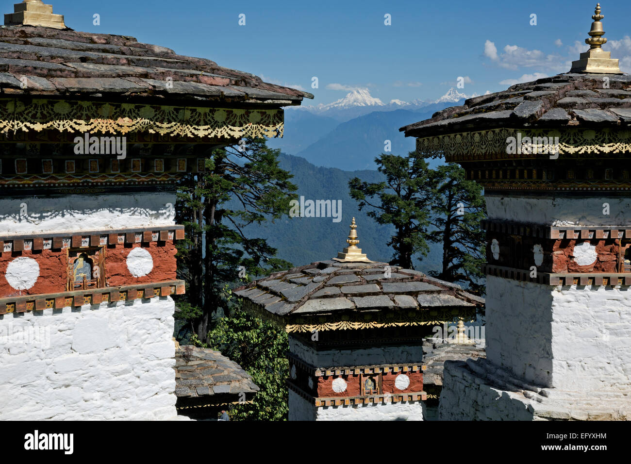 BU00100-00...BHUTAN - Some of the 108 chortens and view of the ...