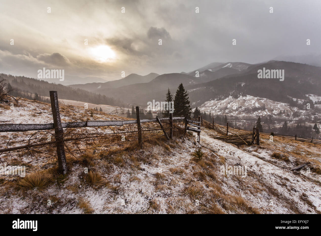 Snowy mountains before storm. The Ukraine landscape Stock Photo - Alamy