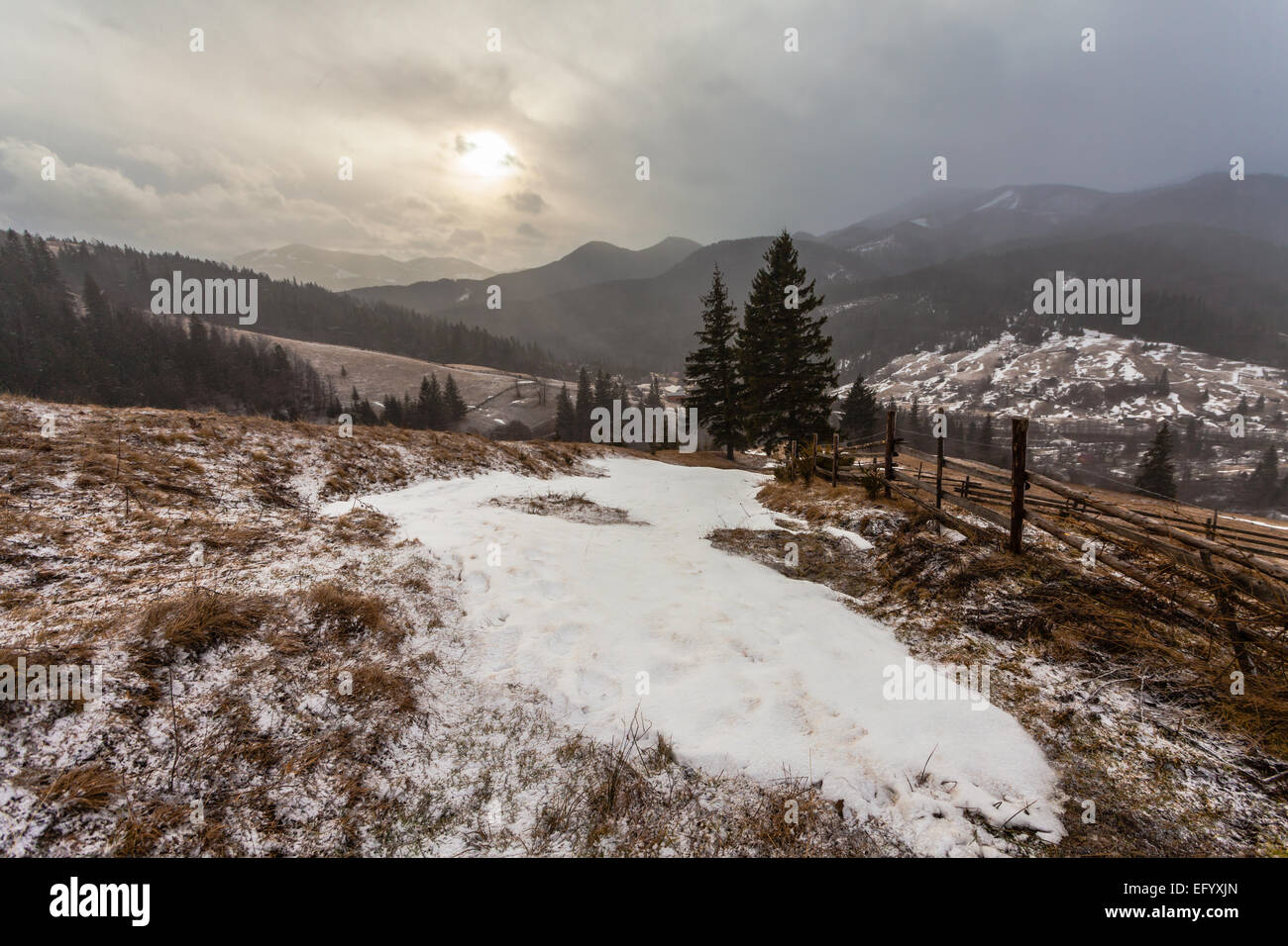 Snowy mountains before storm. The Ukraine landscape Stock Photo - Alamy