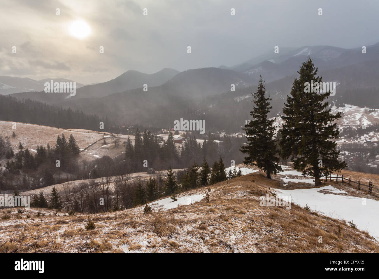 Snowy mountains before storm. The Ukraine landscape Stock Photo - Alamy