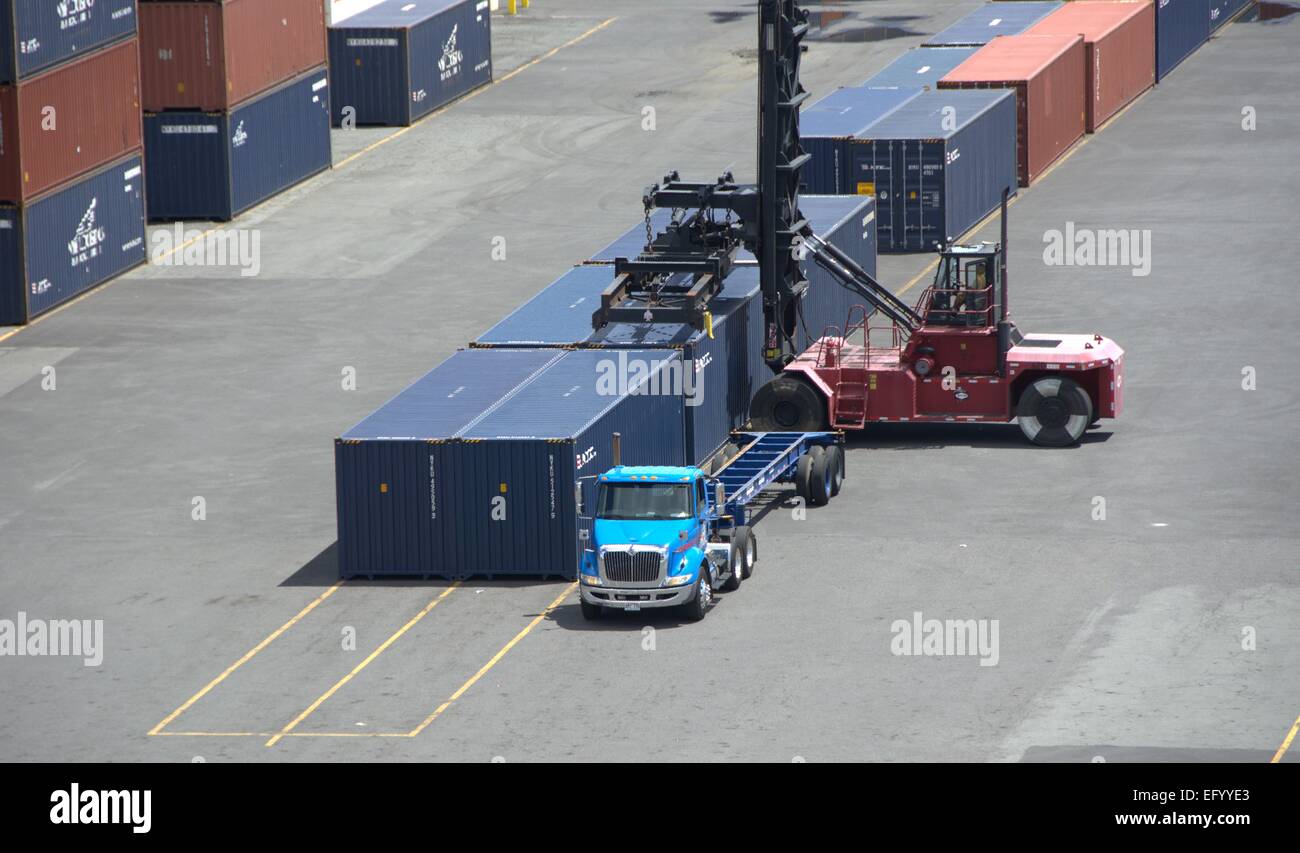 Loading a container on to a truck Stock Photo - Alamy