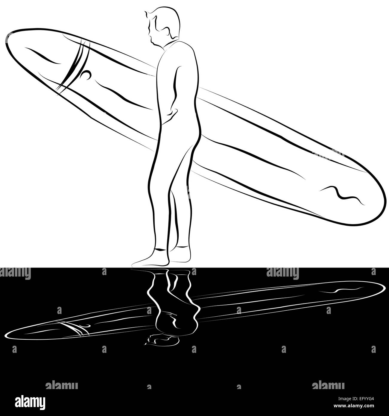 An image of a surfer with surfboard line drawing Stock Photo - Alamy