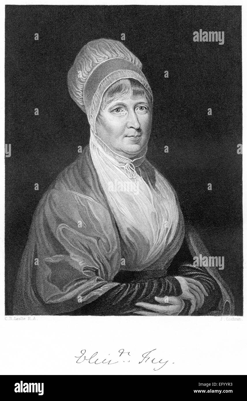 An engraving of Mrs Elizabeth Fry and her signature scanned at high ...
