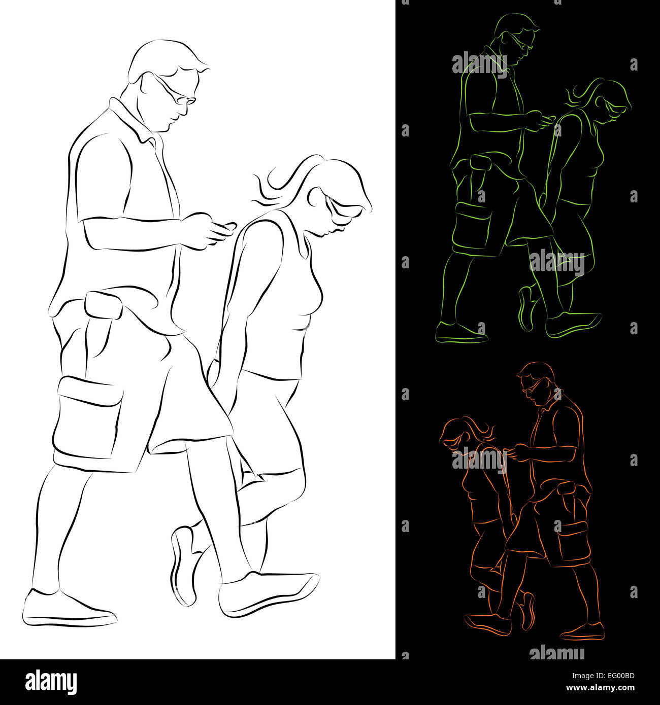 An image of a couple going for a walk line drawing Stock Photo - Alamy