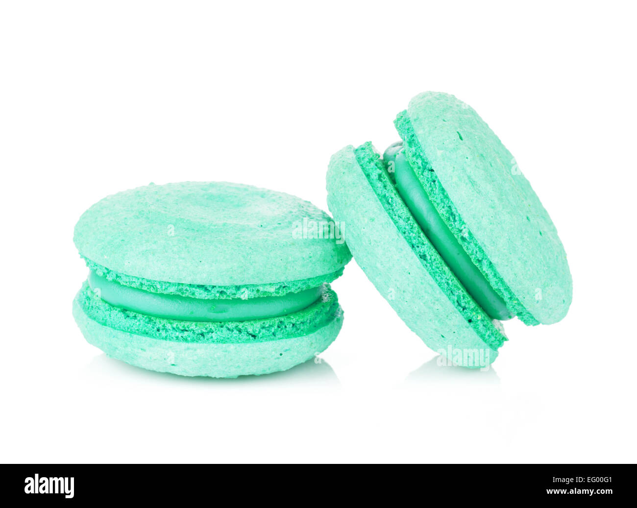Aquamarine color macarons. Isolated on white background Stock Photo - Alamy
