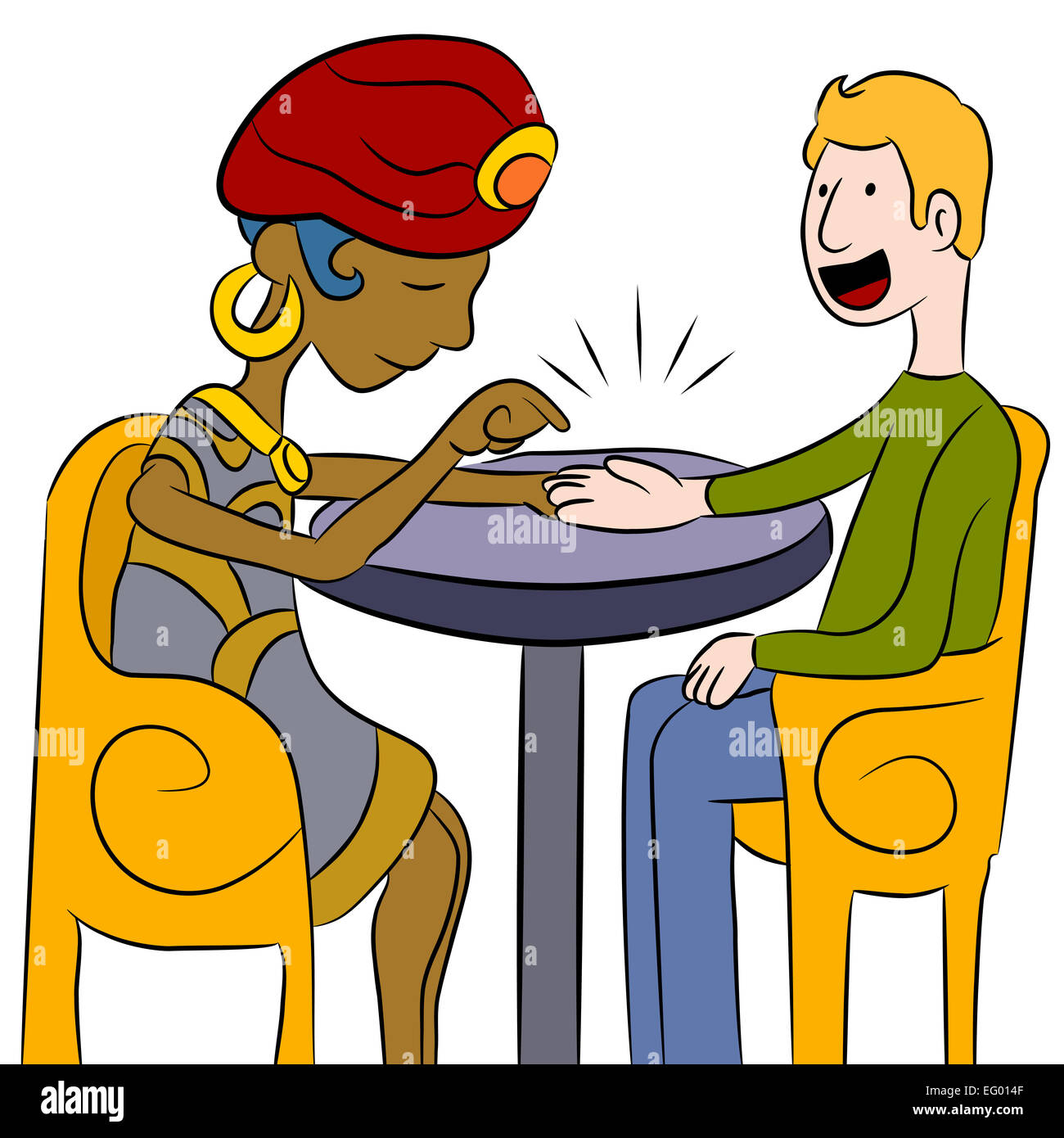 An image of a psychic palm reader with a client Stock Photo - Alamy