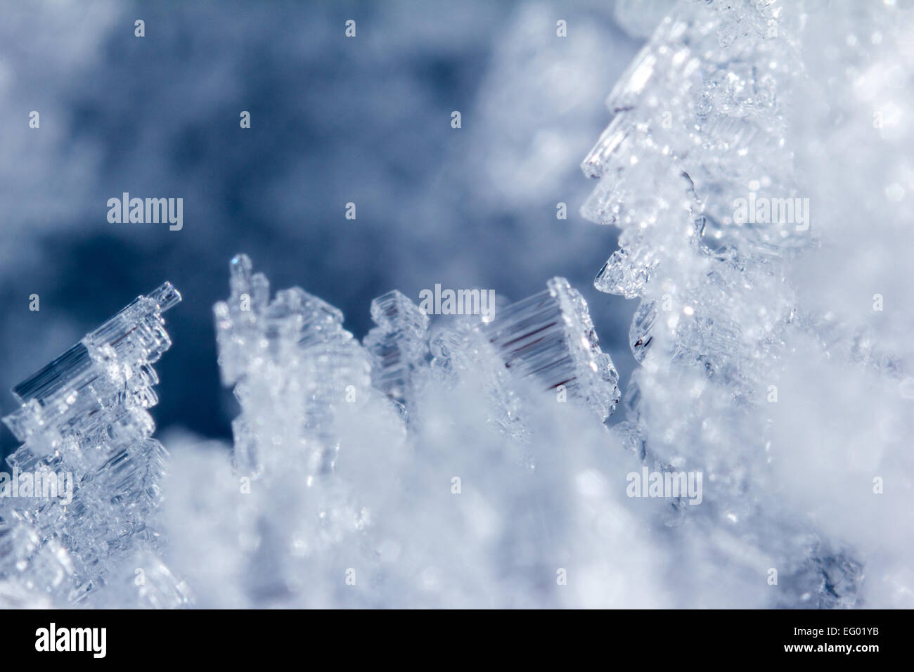 Frozen ice crystals in snow, frost in winter, close up, macro ...