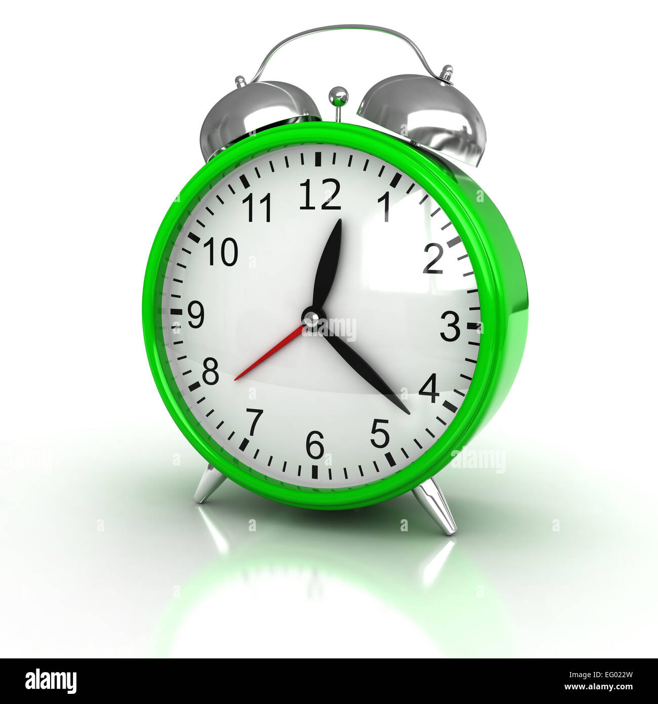 3d render of green clock on white background Stock Photo - Alamy