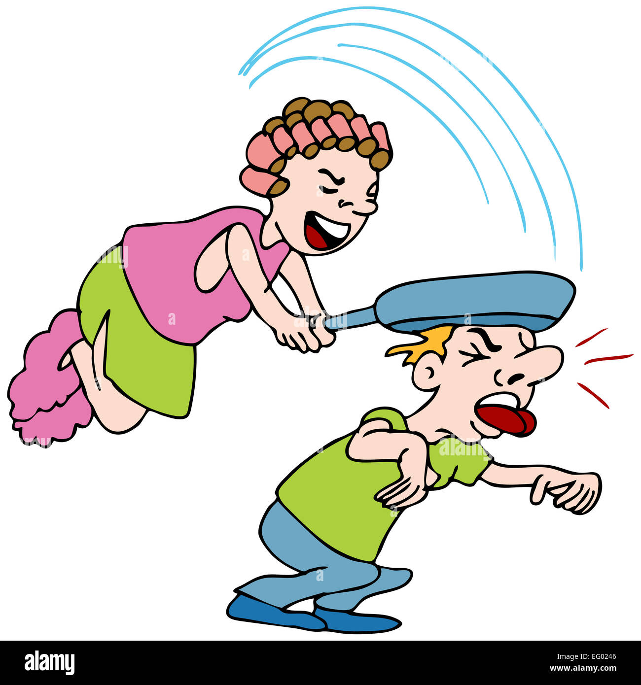 An image of a woman hitting a man with a frying pan Stock Photo - Alamy