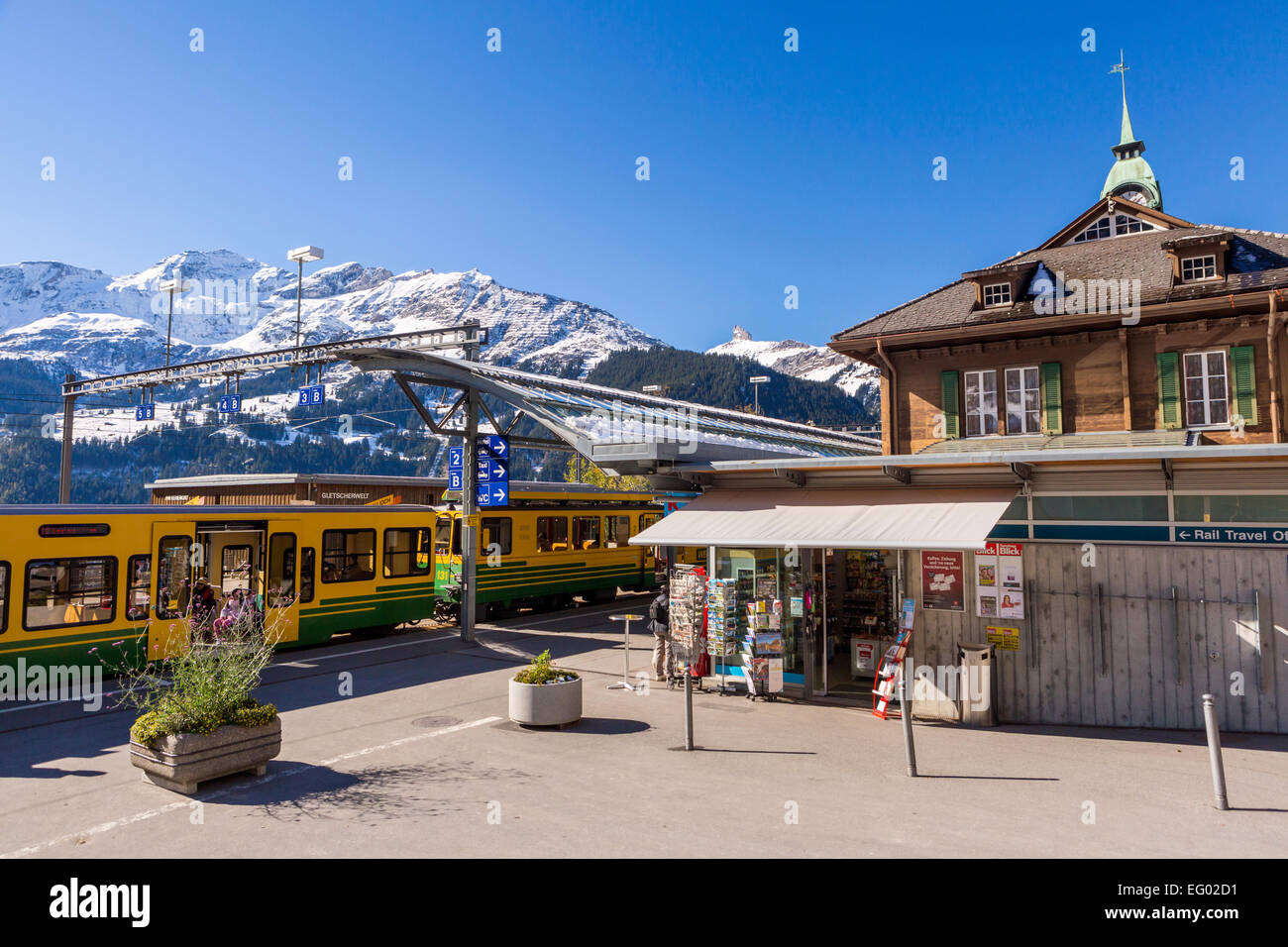 Wengen train station, Bernese Oberland, Swiss Alps, Switzerland, Europe ...