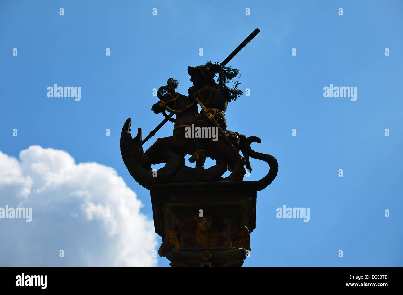 Folk statue representing the killing of the dragon Stock Photo - Alamy