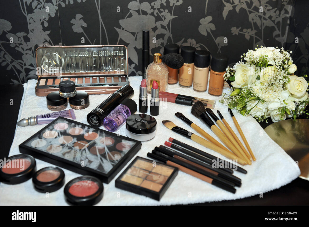 Makeup laid out ready for bridal preparations Stock Photo - Alamy