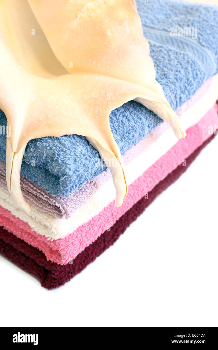 clean linen towels of an isolated white background Stock Photo - Alamy