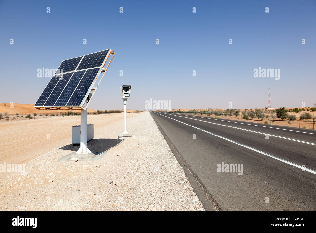 Solar powered speed control camera on the highway in Abu Dhabi, United ...