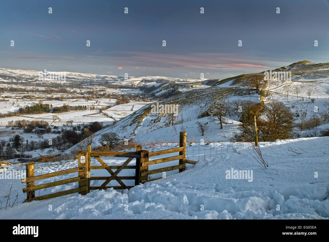 Landscape of Castleton and The Hope Valley in snow, taken at Blue John ...