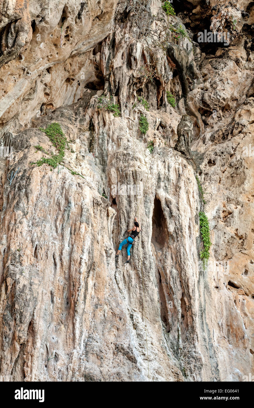 Incredible wall and young woman climbing, concept for overcoming ...