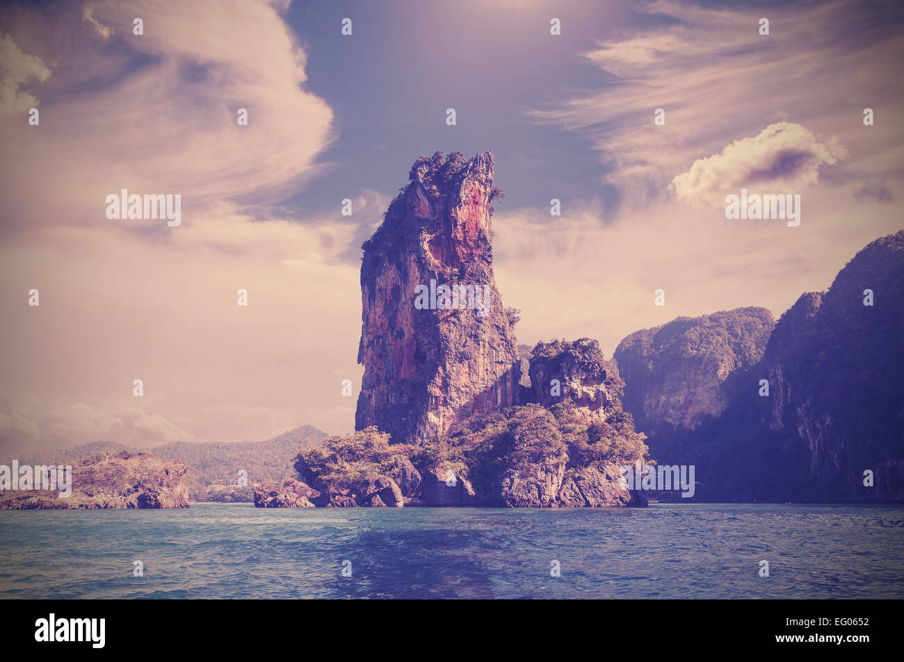 Rocky island, nature background retro filtered Stock Photo - Alamy