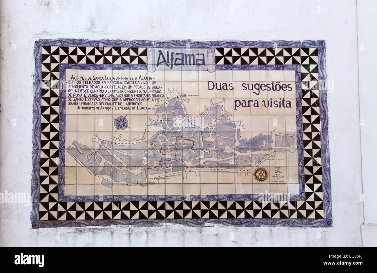 Wall Mounted Tiled Street Map of the Alfama District of Lisbon in ...