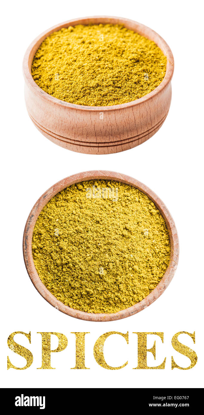 hops-suneli in a wooden bowl isolated on white background Stock Photo ...