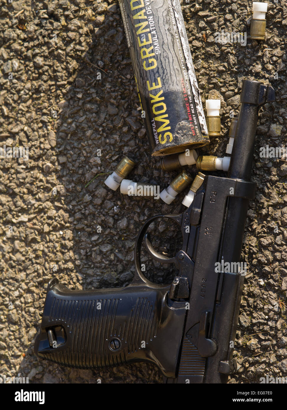 walther p38 and training marker rounds and smoke grenade Stock Photo ...