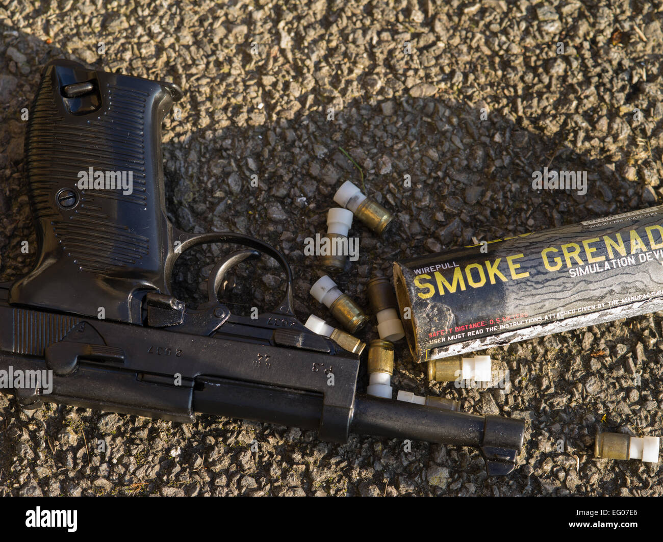 walther p38 and training marker rounds and smoke grenade Stock Photo ...