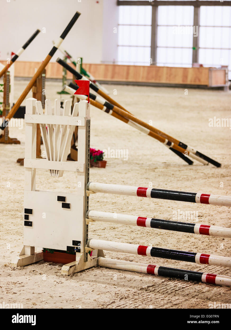 Equitation. Obstacle for jumping horses. Riding competition Stock Photo ...
