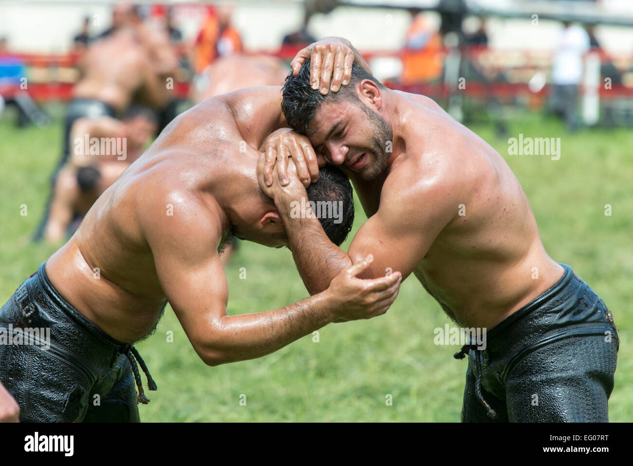 Wrestlers Fighting, Kirkpinar Stock Photo - Alamy