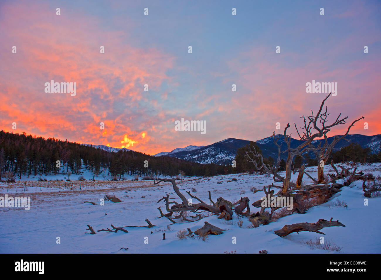 Rocky Mountain National Park, sunset, winter, Landscape, snow, fallen ...