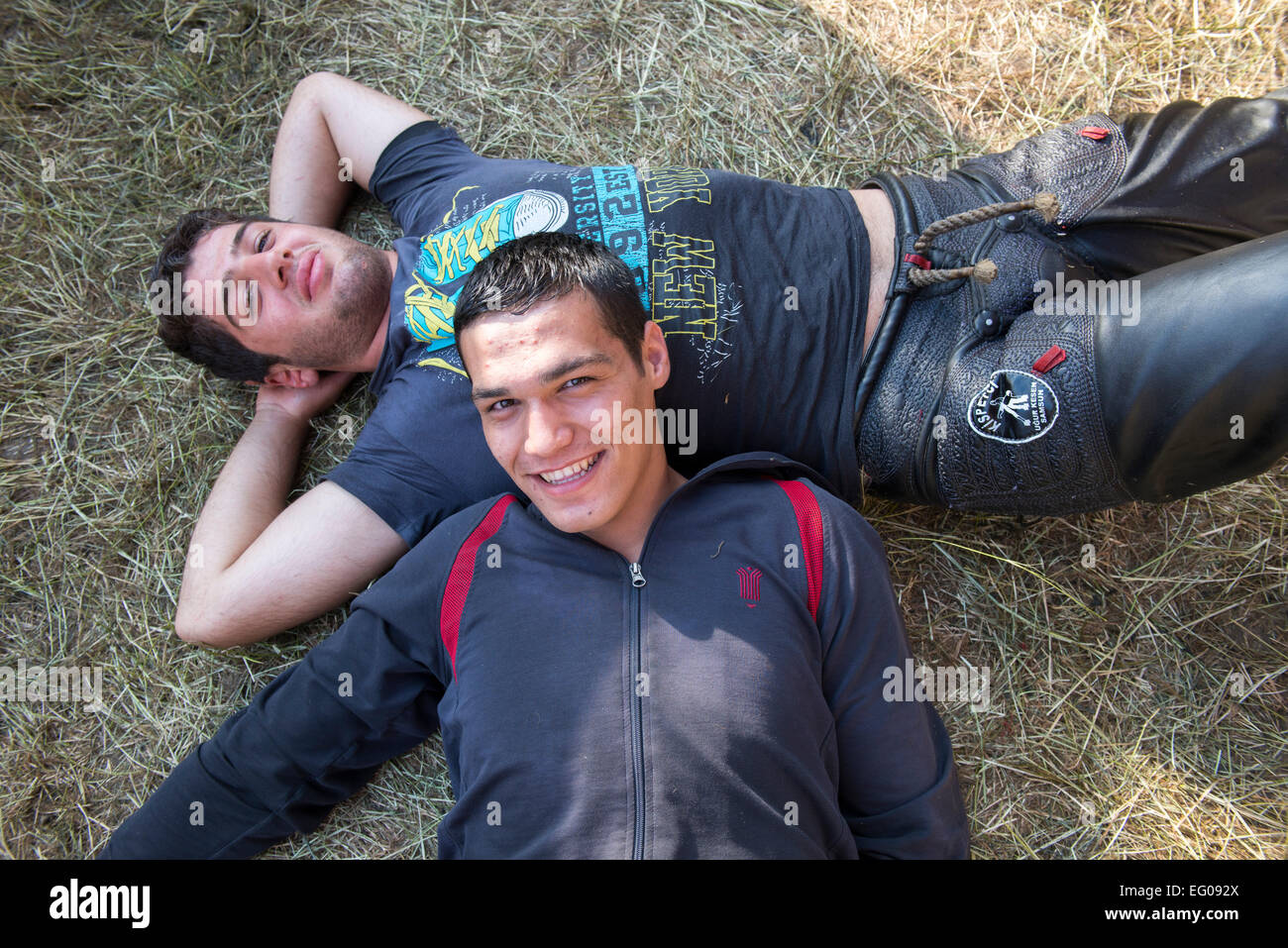 Wrestlers Having A Rest, Kirkpinar Stock Photo - Alamy