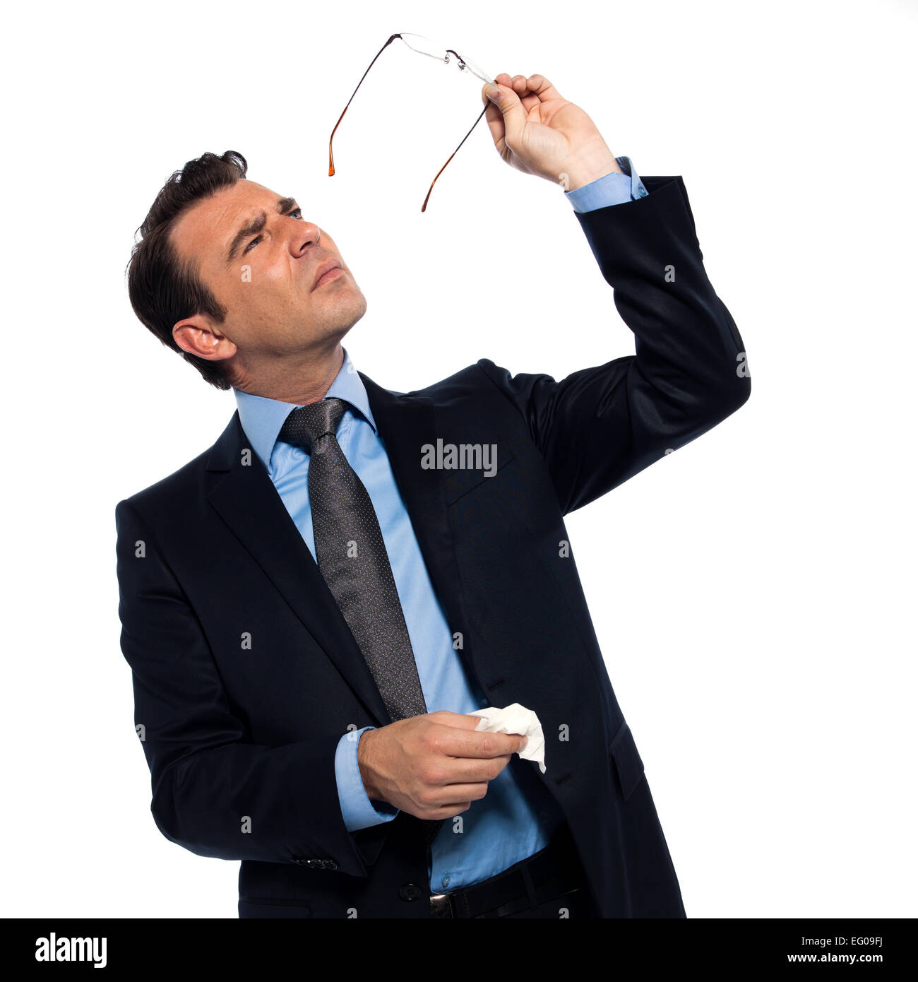 man businessman myopic cleaning glasses isolated studio on white ...