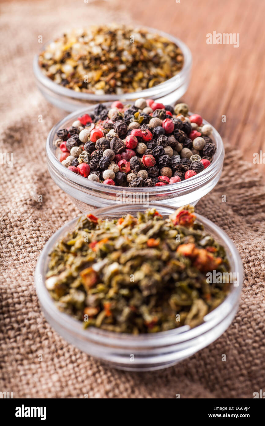 dry spices in a glass bowl close-up on a vintage background Stock Photo ...