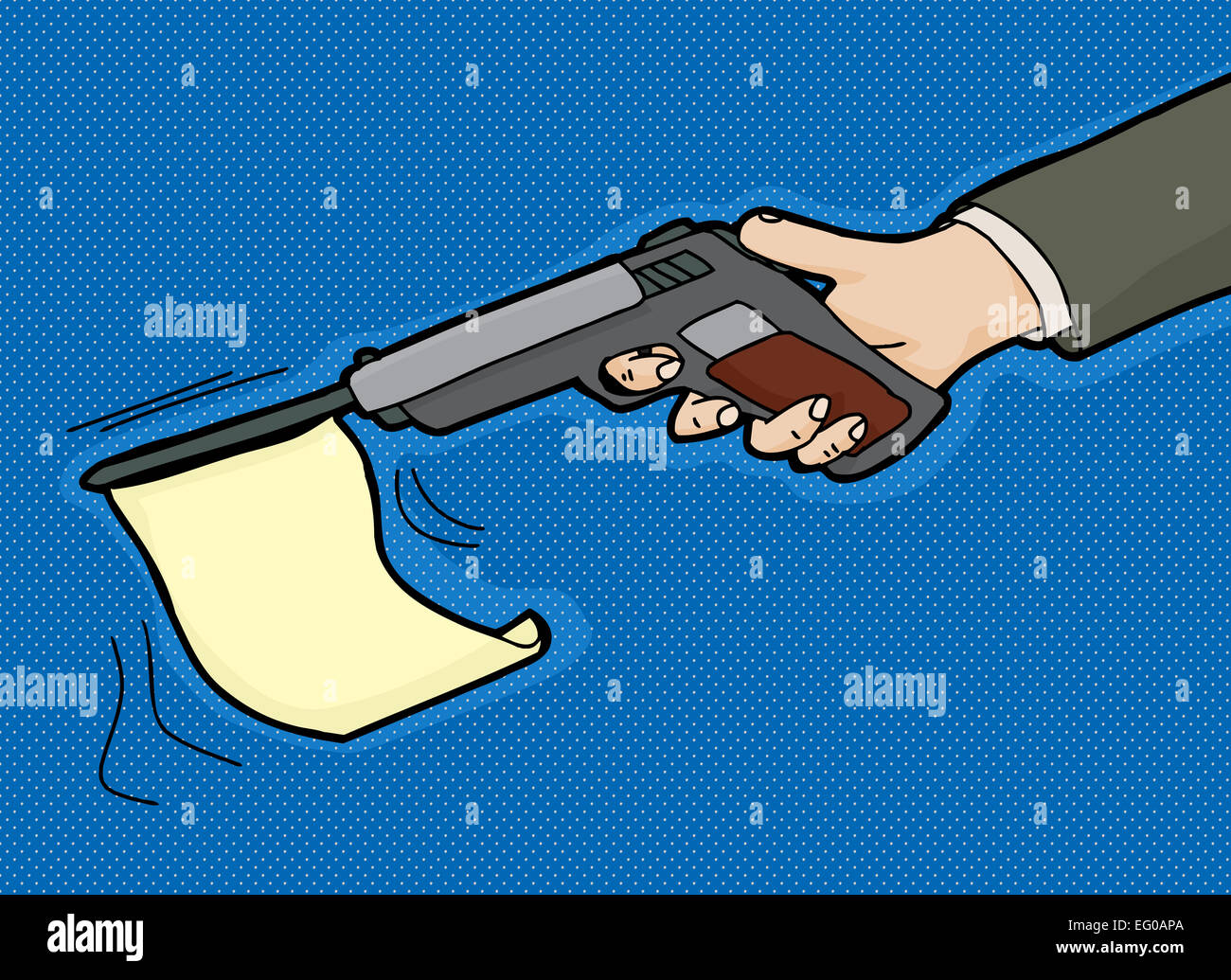 Gun firing blank flag over blue background Stock Photo - Alamy