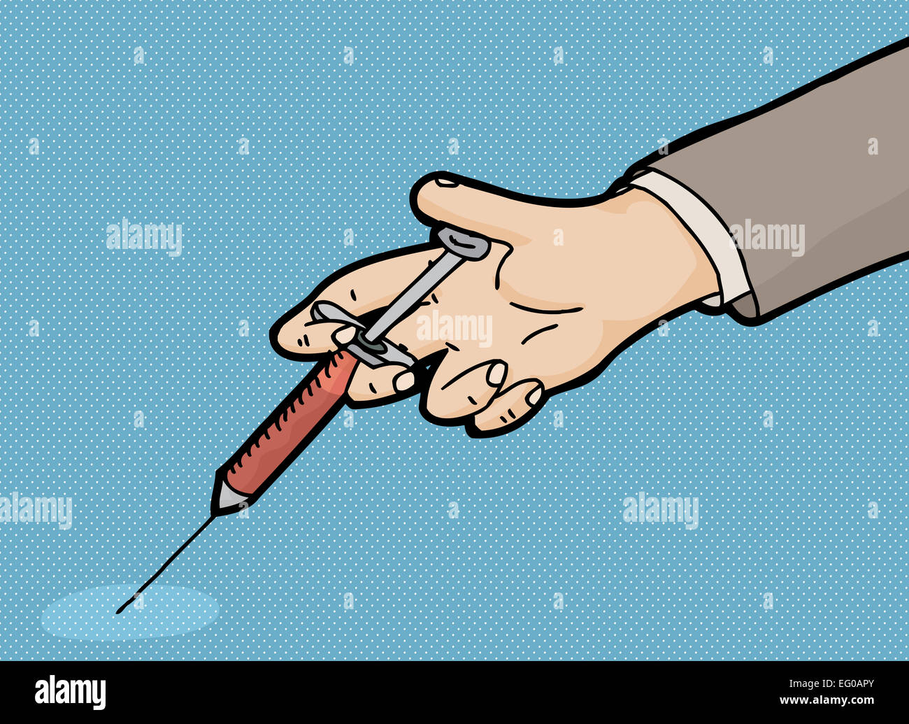 Cartoon of injection with hypodermic needle over blue Stock Photo - Alamy