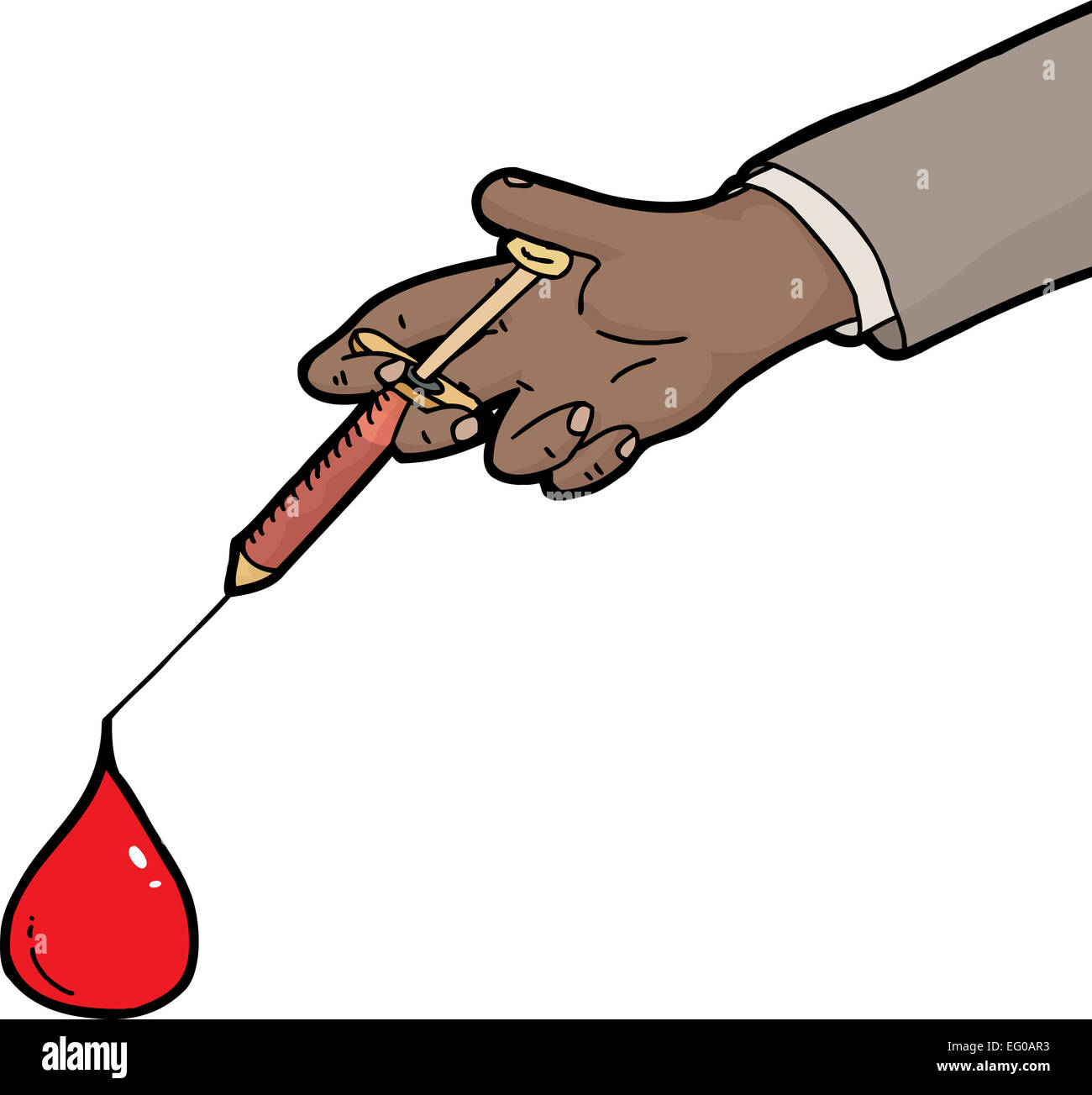 Isolated hand drawn cartoon of needle with blood drop Stock Photo - Alamy