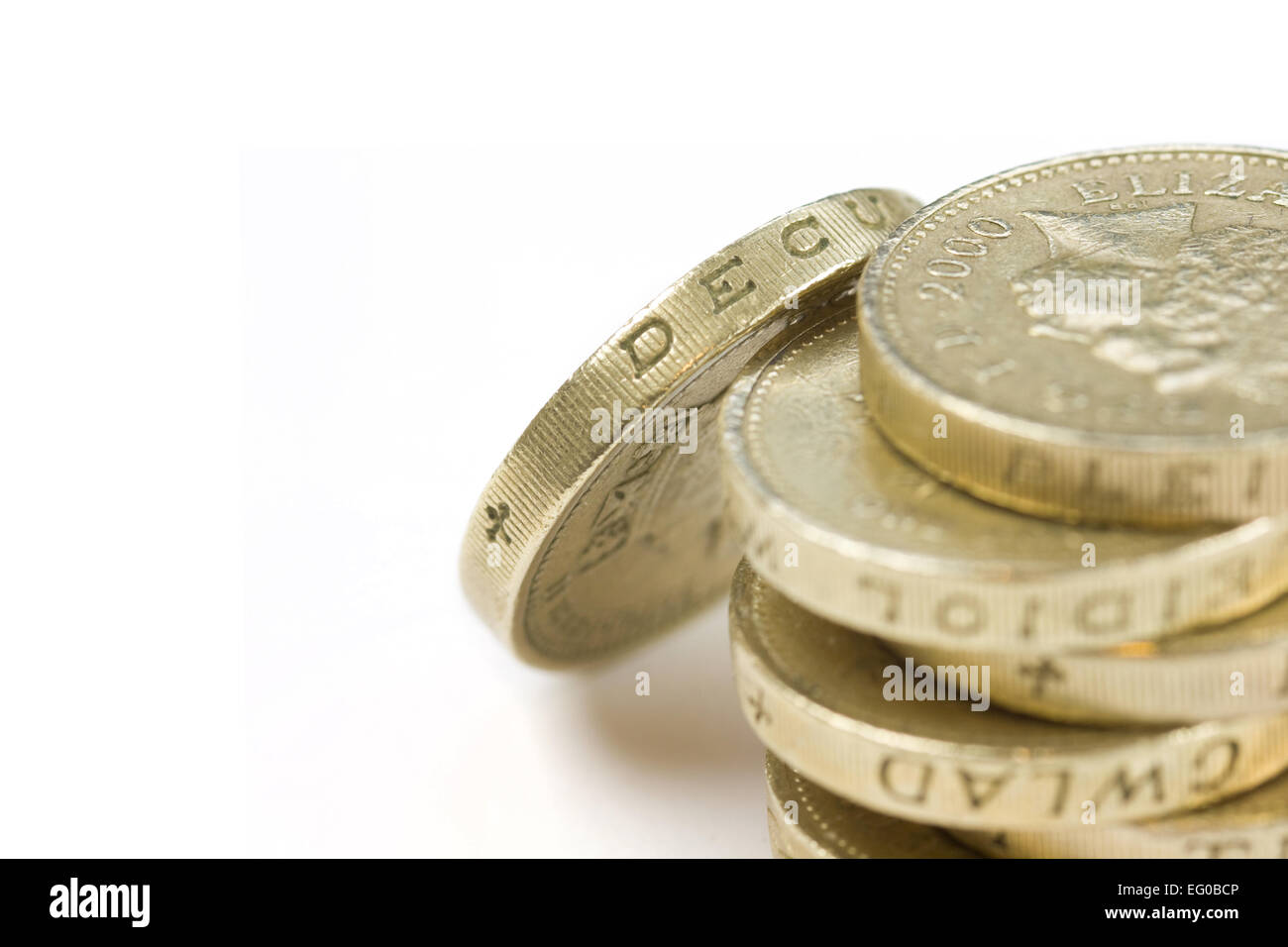 Stack of One pound coins on a white background Stock Photo - Alamy