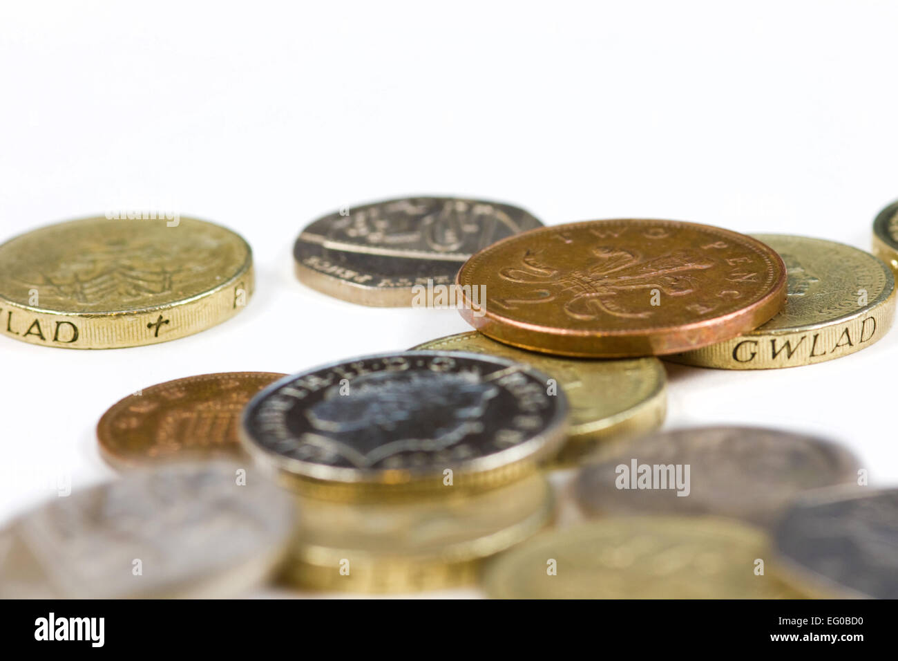 British currency coins close-up on a white background Stock Photo - Alamy