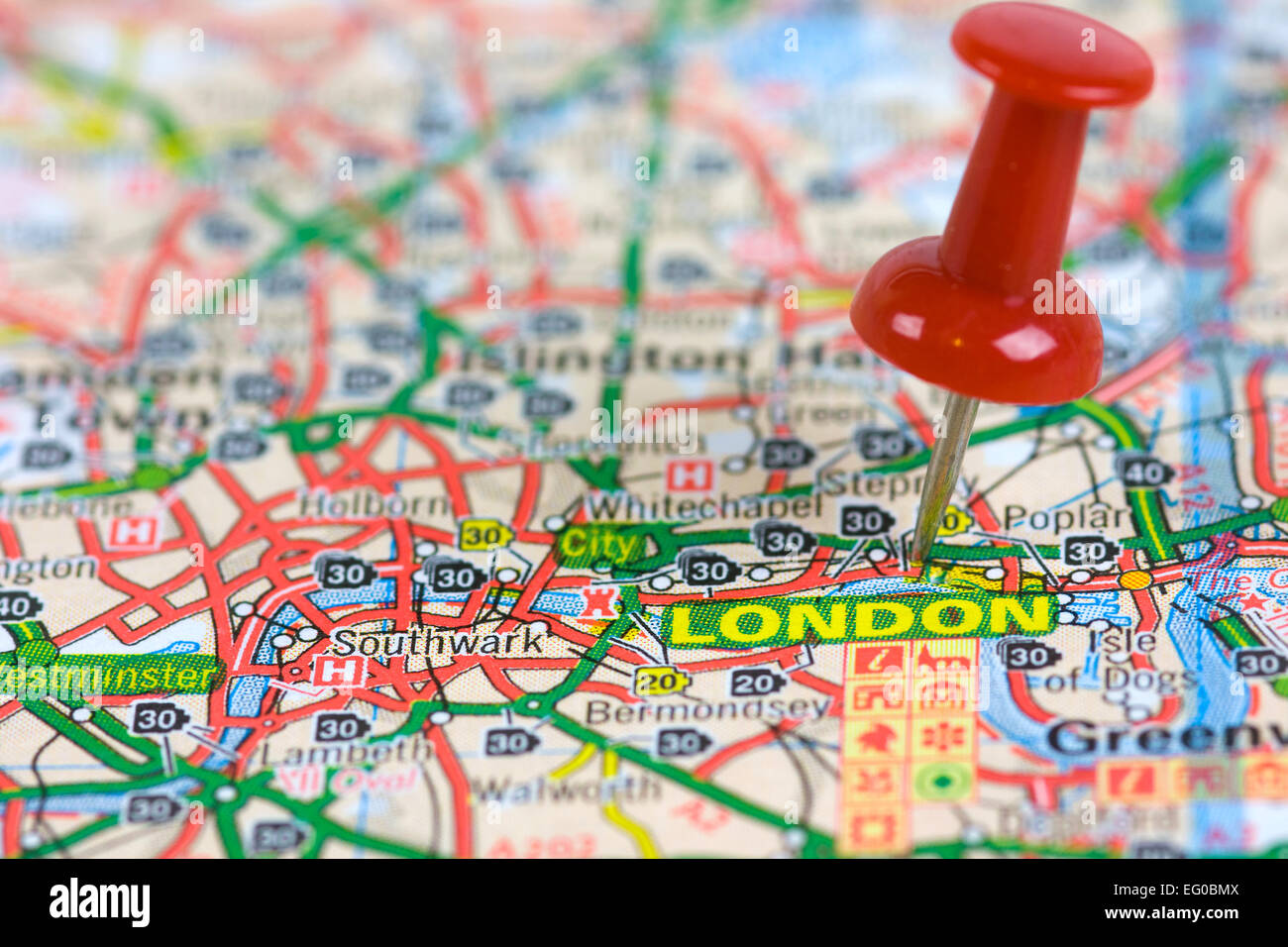 Street Map of London with red pin Stock Photo - Alamy