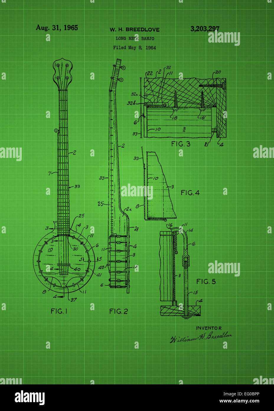 Long Neck Banjo patent from 1964 Vintage patent artwork great ...
