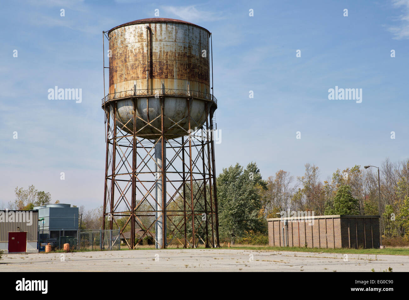 Rusting water tower at an abandoned government medical facility in ...