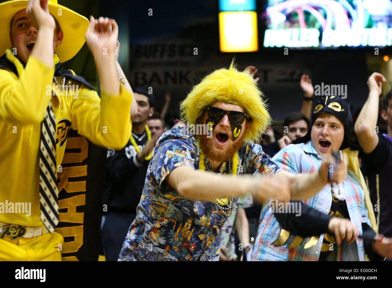 Boulder. 12th Feb, 2015. Colorado fans cheer on their basketball team ...
