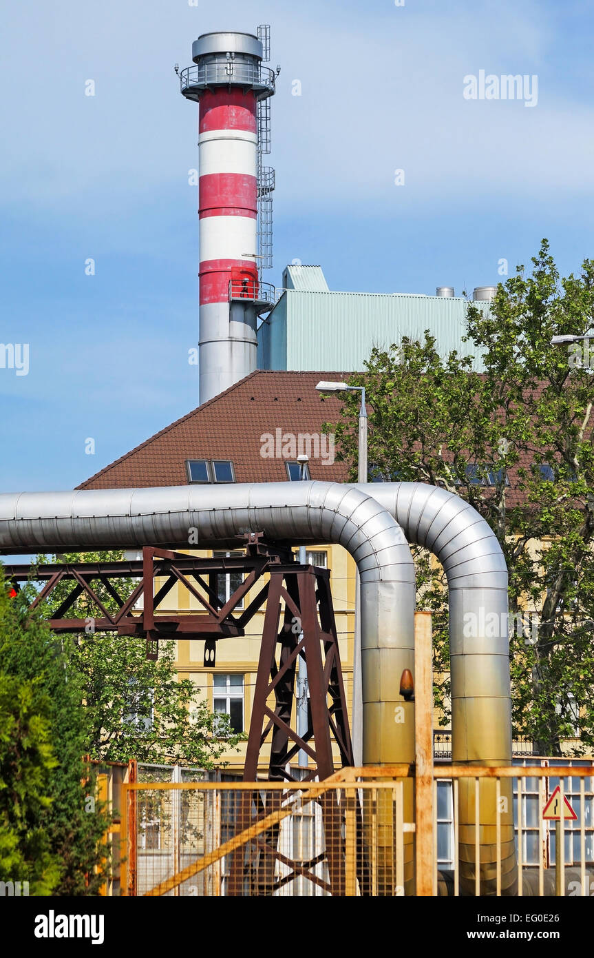 Smoke stack and pipeline of the power station Stock Photo - Alamy