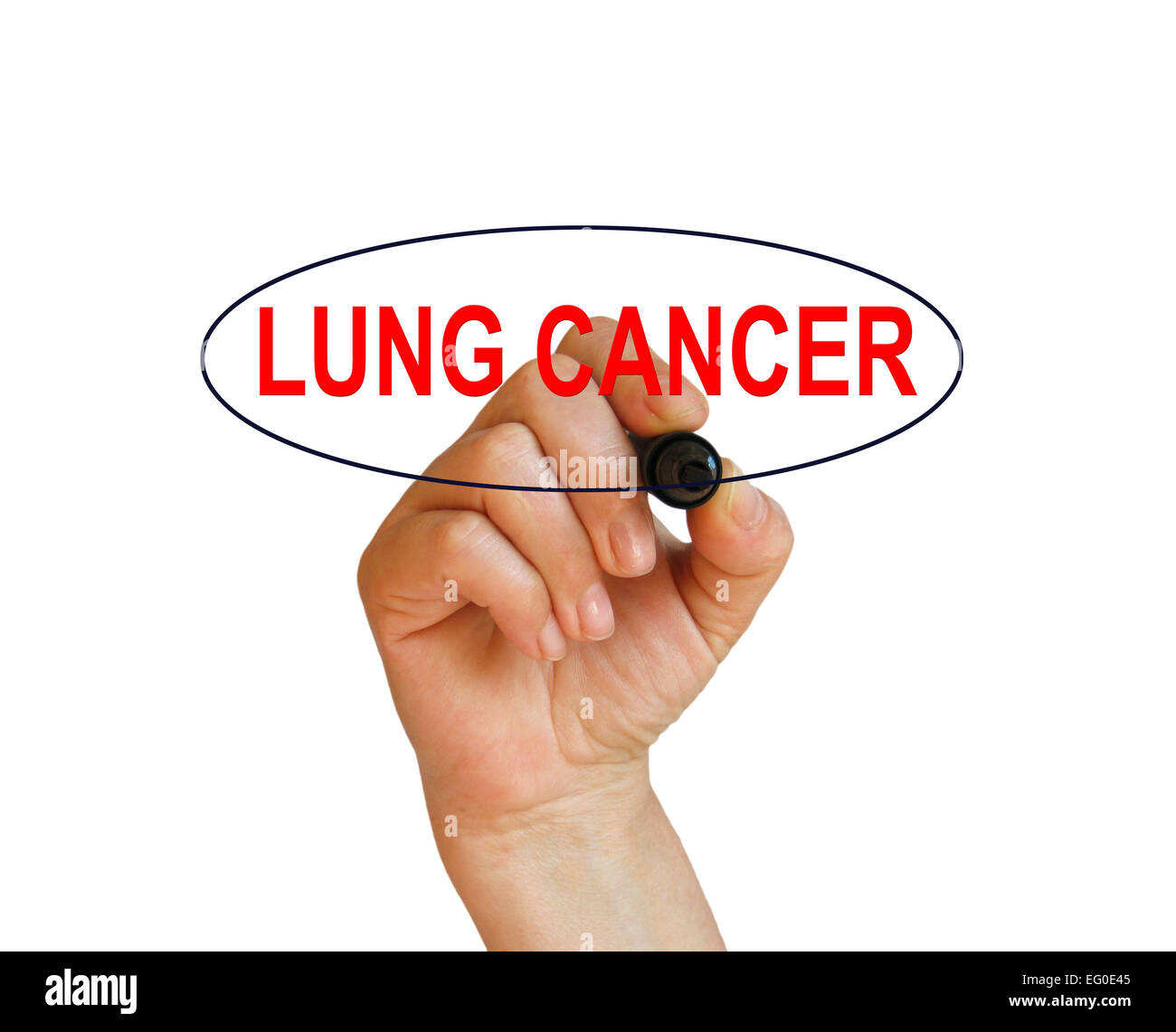 writing word LUNG CANCER with marker on white background made in 2d ...