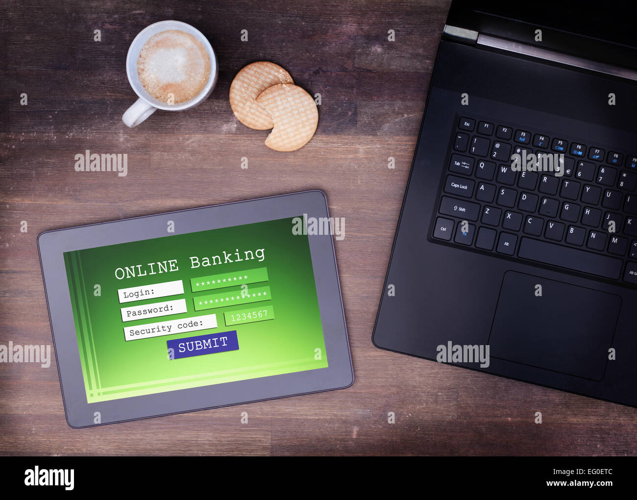 Online banking on a tablet - login, password and security code Stock ...