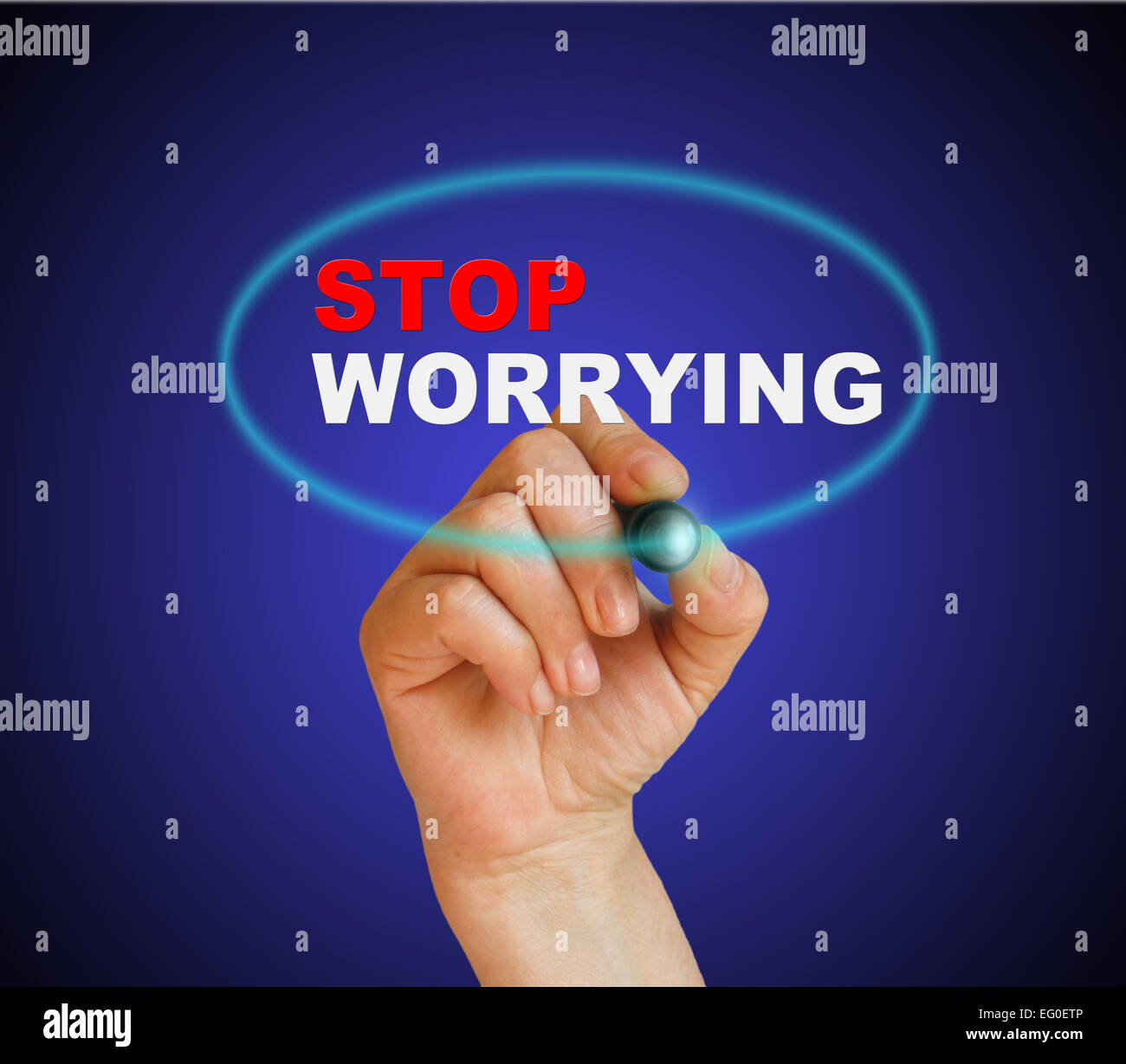 writing words ' STOP WORRYING ' on gradient background made in 2d ...