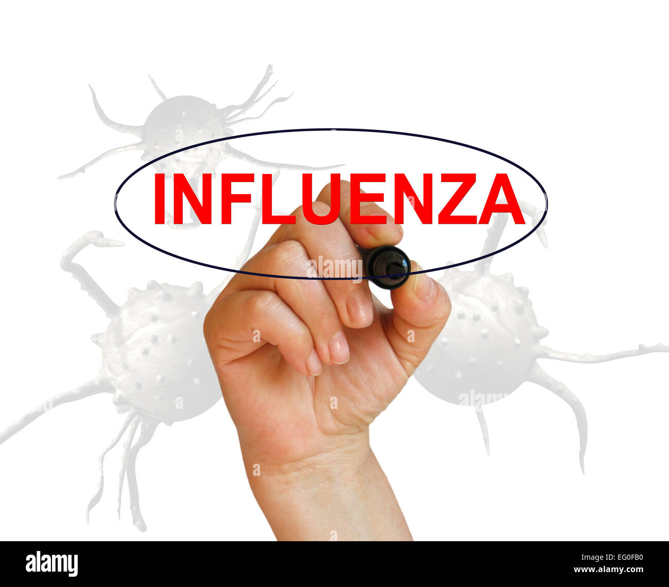 writing word INFLUENZA with marker on white background made in 2d ...