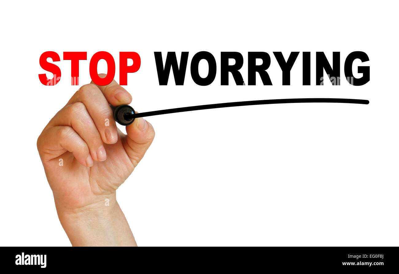 writing words ' STOP WORRYING ' on white background made in 2d software ...