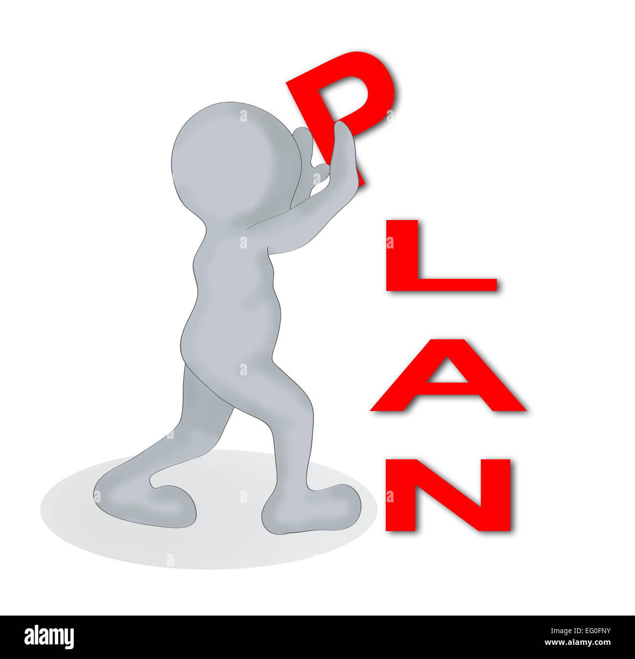 2D man and a letters P, L ,A ,N make word " plan " made in 2d software ...